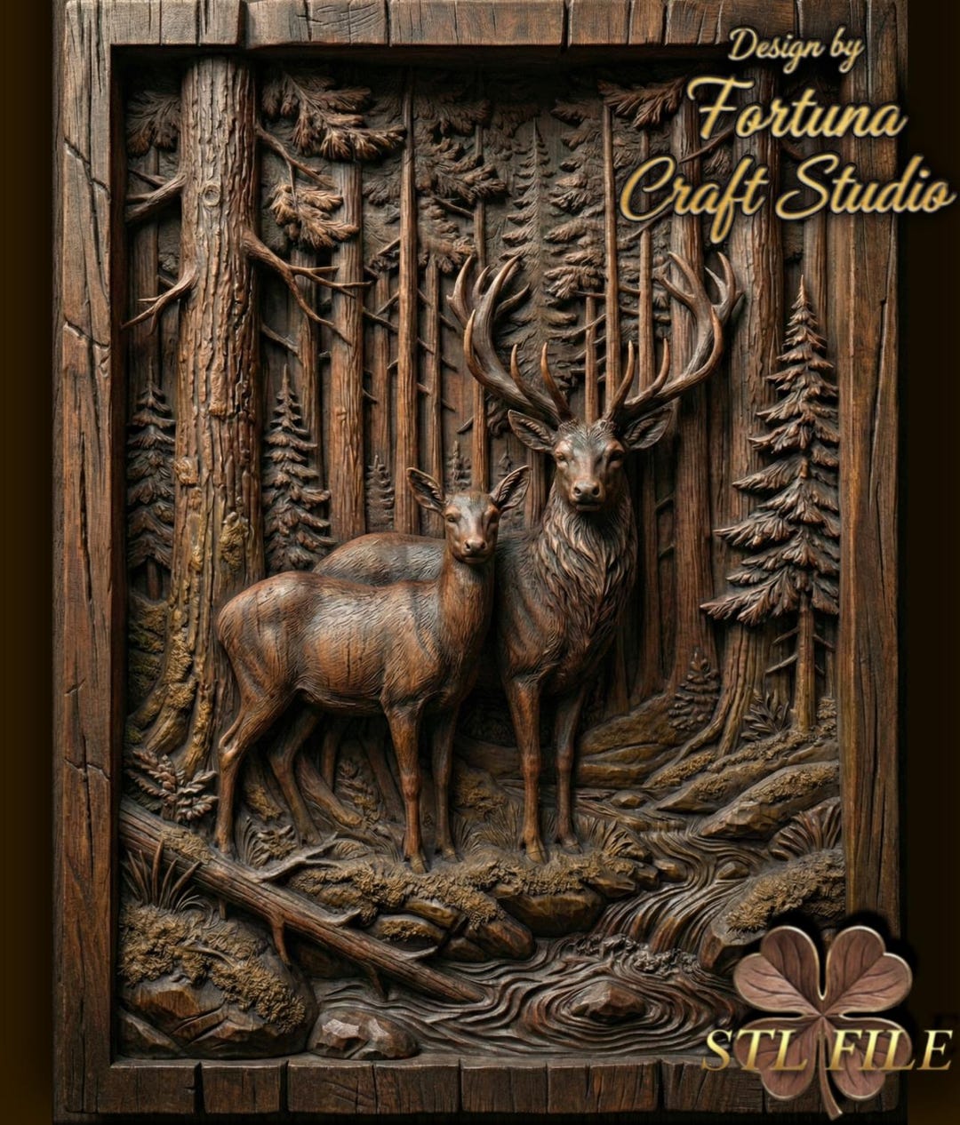Deers in the Forest 3D Relief – STL File for CNC & 3D Printing ...