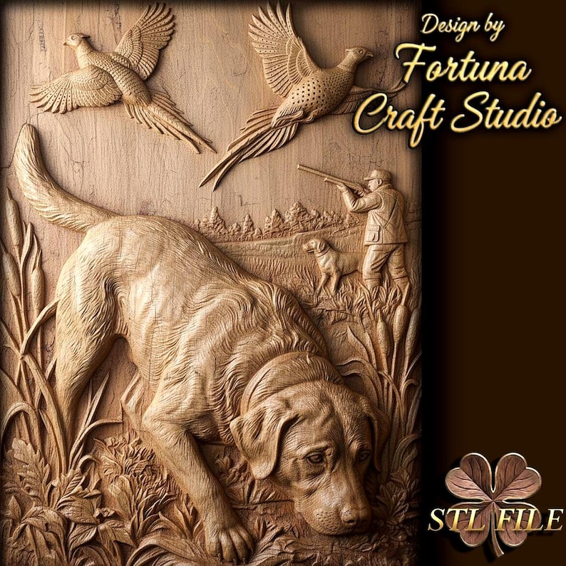 Labrador Hunting 3D Relief – STL File for CNC & 3D Printing. Wildlife ...