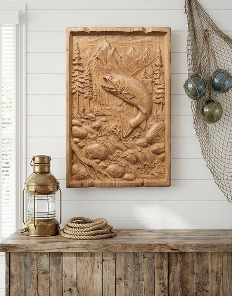 Trout Splash 3D Relief – STL File for CNC & 3D Printing. Wildlife Wall ...