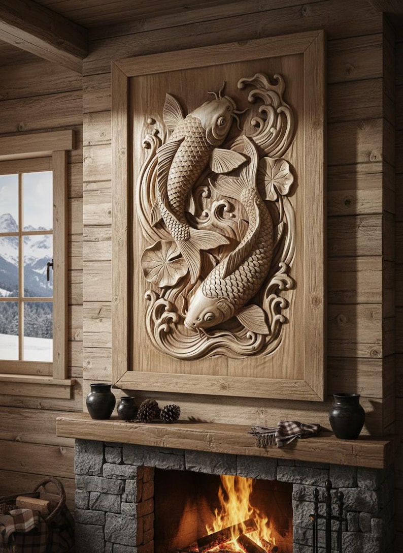 Koi Fish 3D Relief – STL File for CNC & 3D Printing. Wildlife Wall Art ...