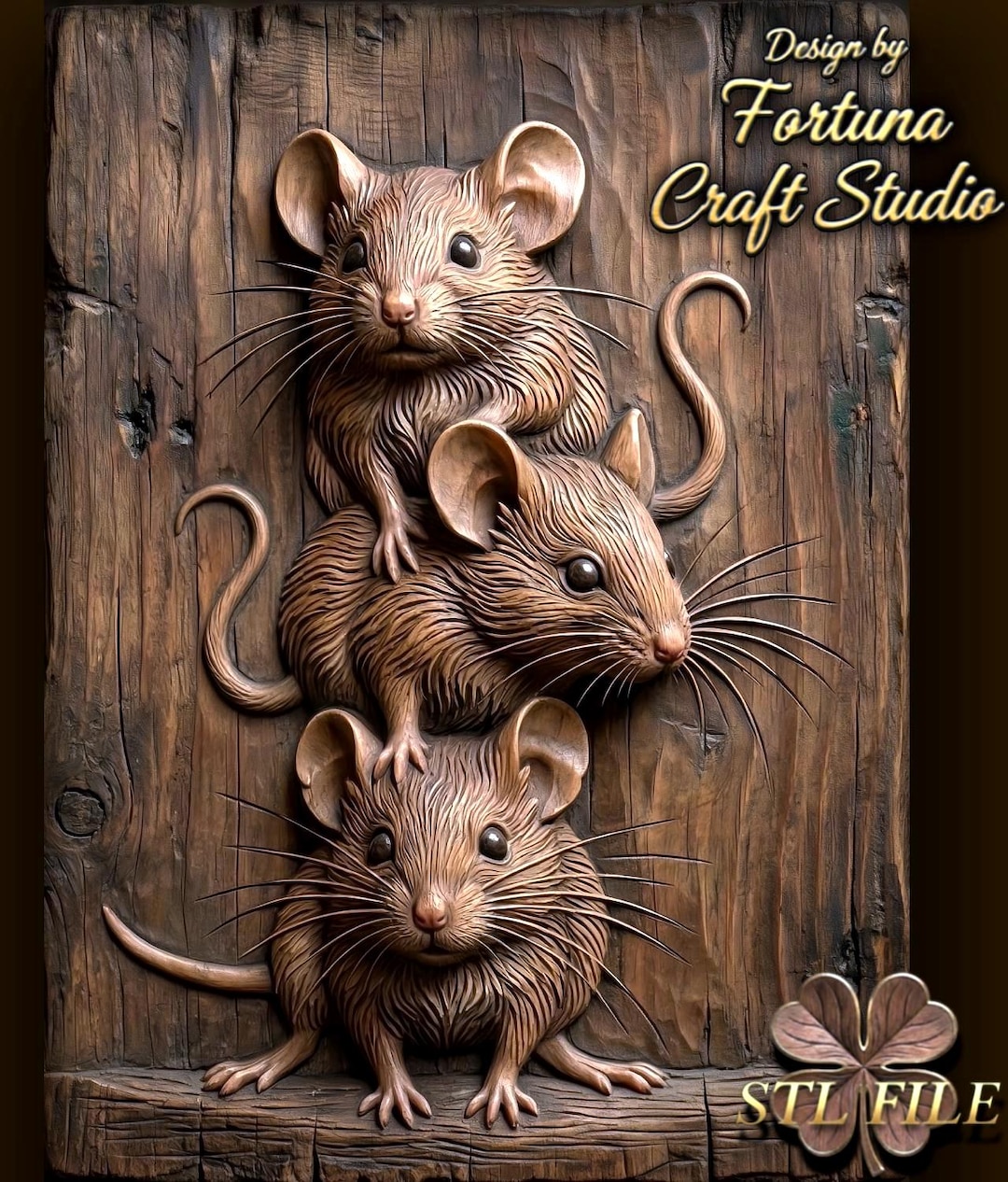 Stacked Mice 3D Relief – STL File for CNC & 3D Printing. Whimsical ...