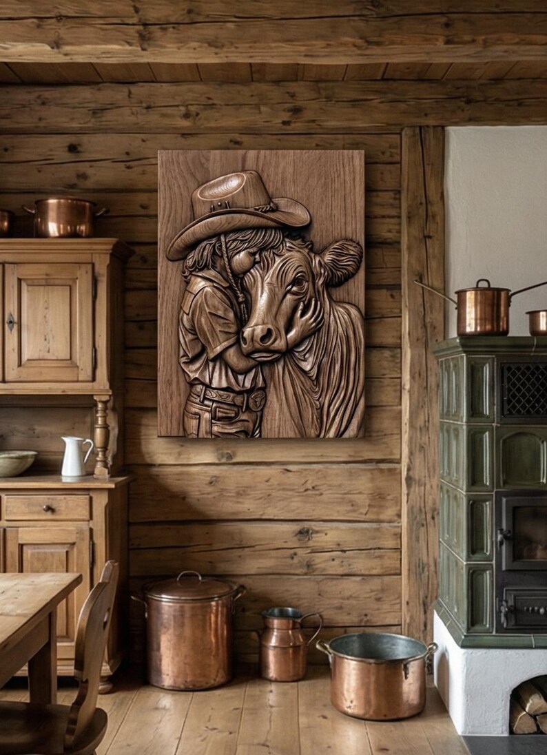 Boy and Cow 3D Relief – STL File for CNC & 3D Printing. Wildlife Wall ...