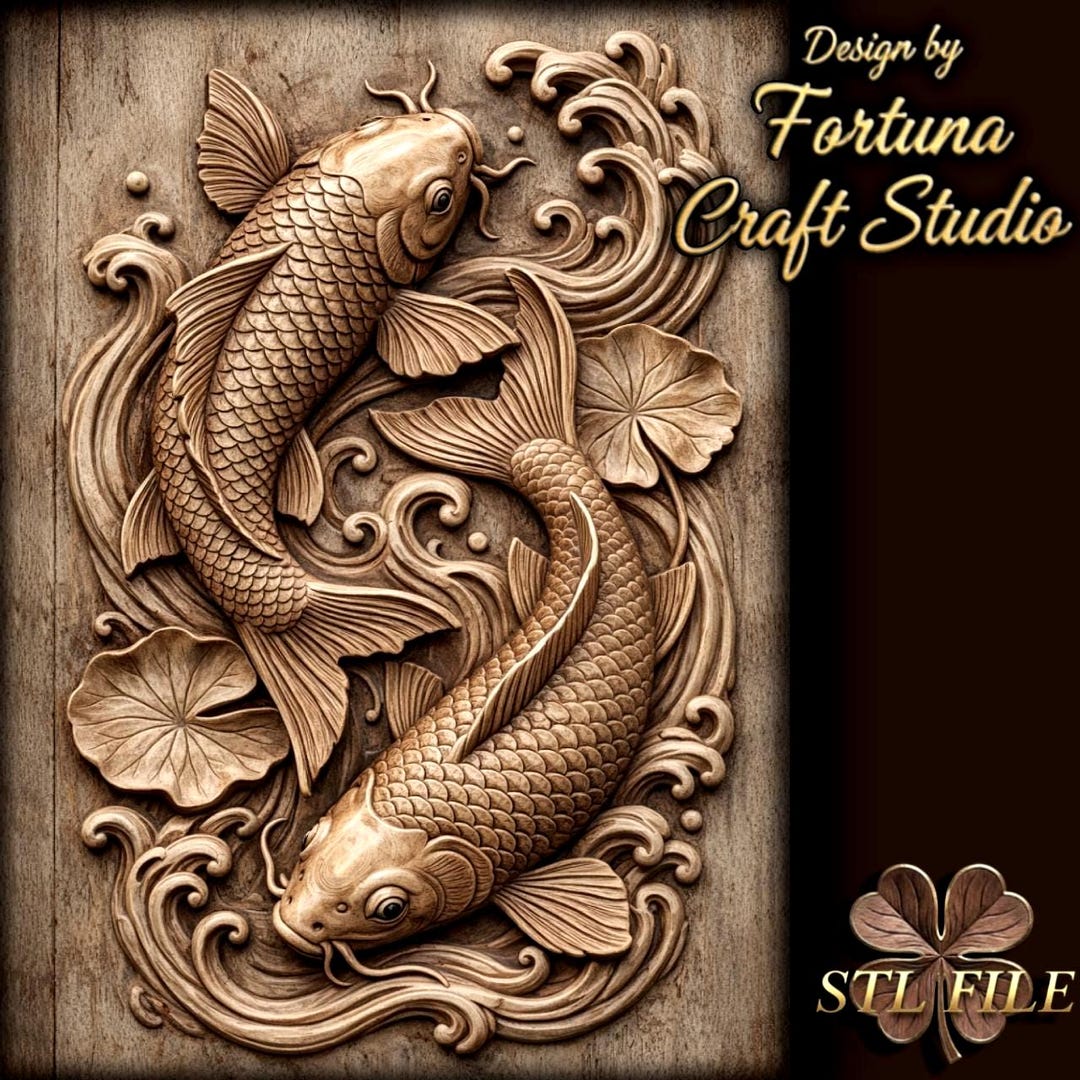 Koi Fish 3D Relief – STL File for CNC & 3D Printing. Wildlife Wall Art ...