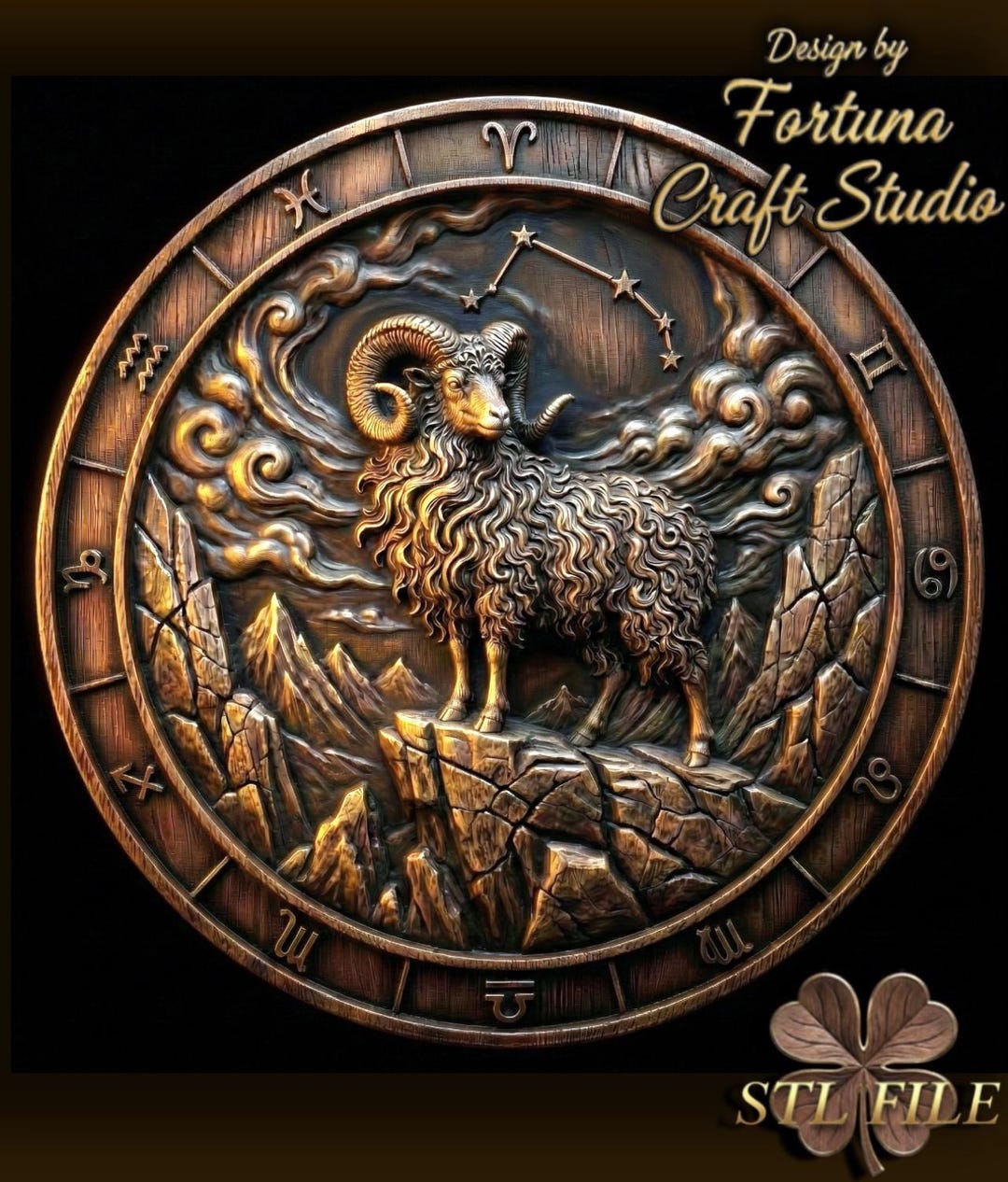 Aries Zodiac 3D Relief – STL File for CNC & 3D Printing. Astrology Wall ...
