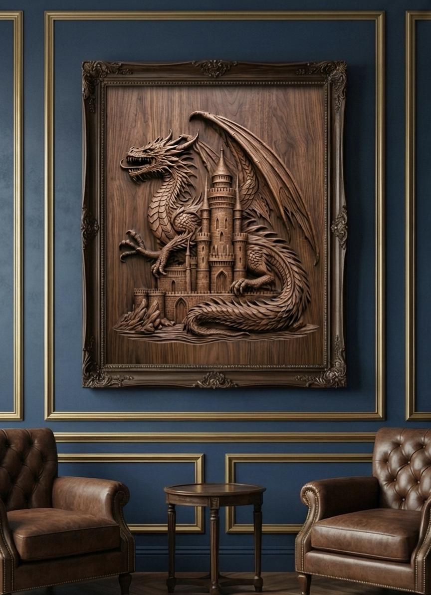Dragon and Castle 3D Relief – STL File for CNC & 3D Printing. Fantasy ...