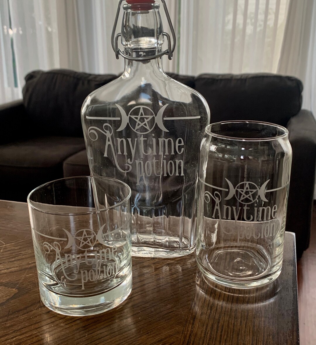 Etched Triple Moon Goddess With Pentacle, anytime Potion Glass Flask ...