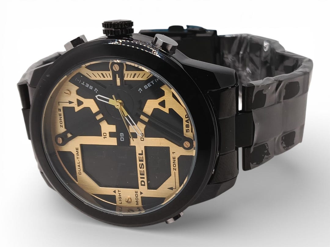 Used Diesel Gold & Black Dual-time Men's Watch – Sporty Digital-analog ...