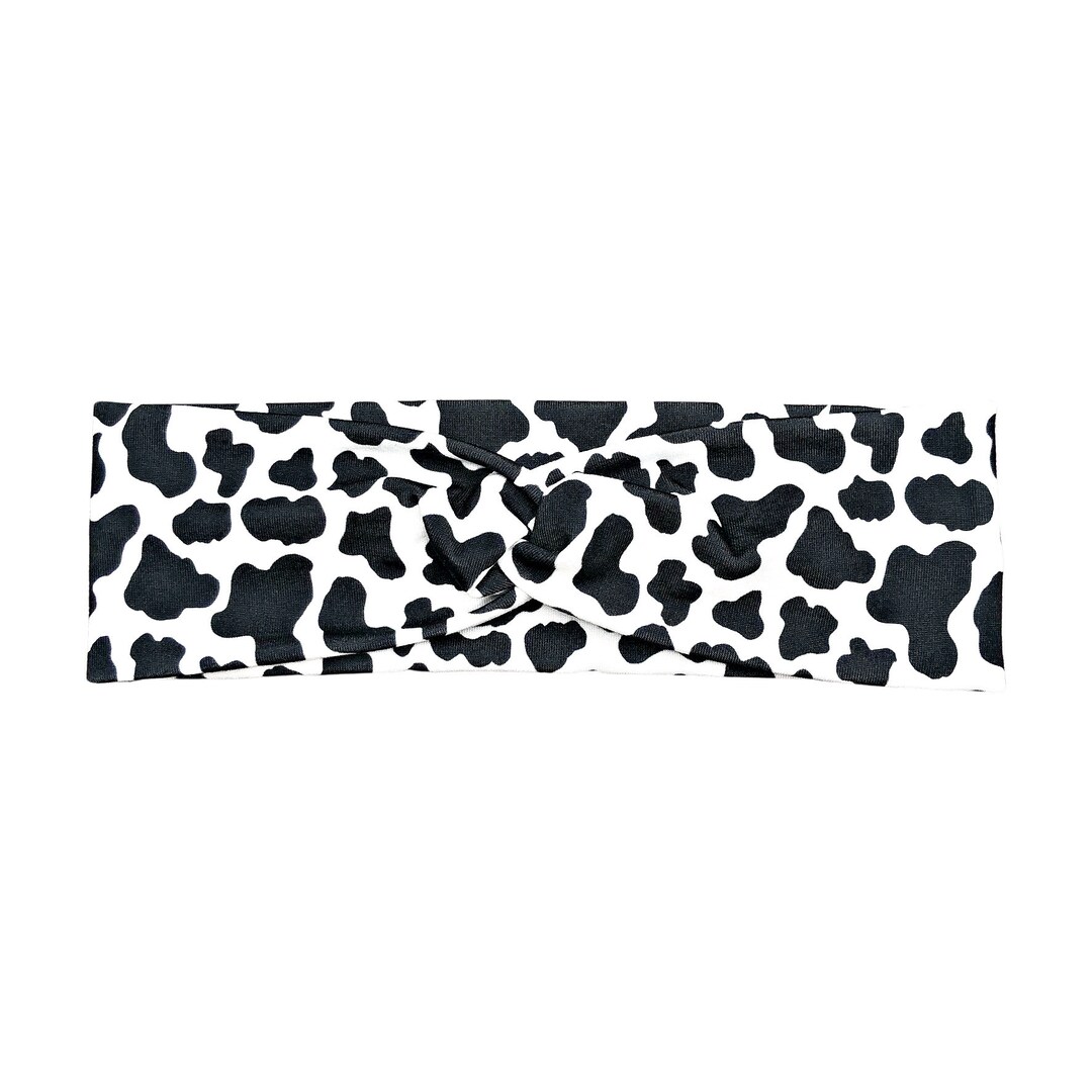 Black and White Cow Print Headband for Women, Boho Twist or Flat ...