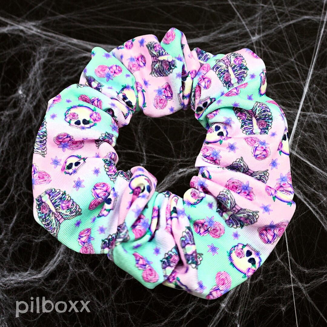 Pastel Gothic Scrunchie: Roses, Skulls, Ribcage Bones, Alternative Hair ...