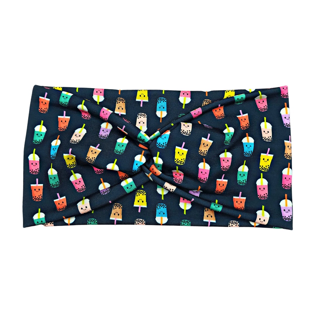 Happy Boba Tea Headband for Women, Wide Bubble Tea Hair Accessory ...