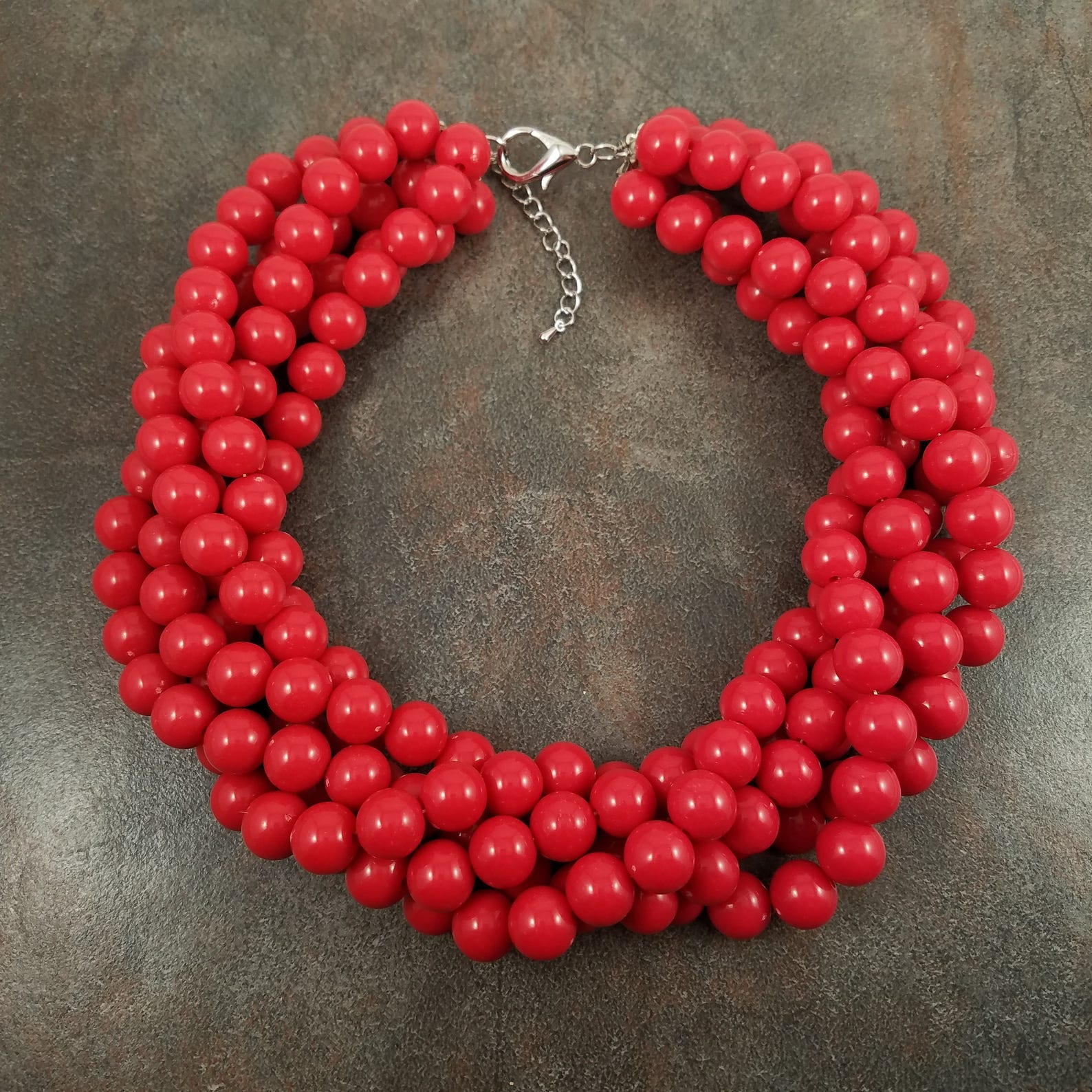 Red Bead Statement Necklace for Women, Chunky Multistrand Beaded ...