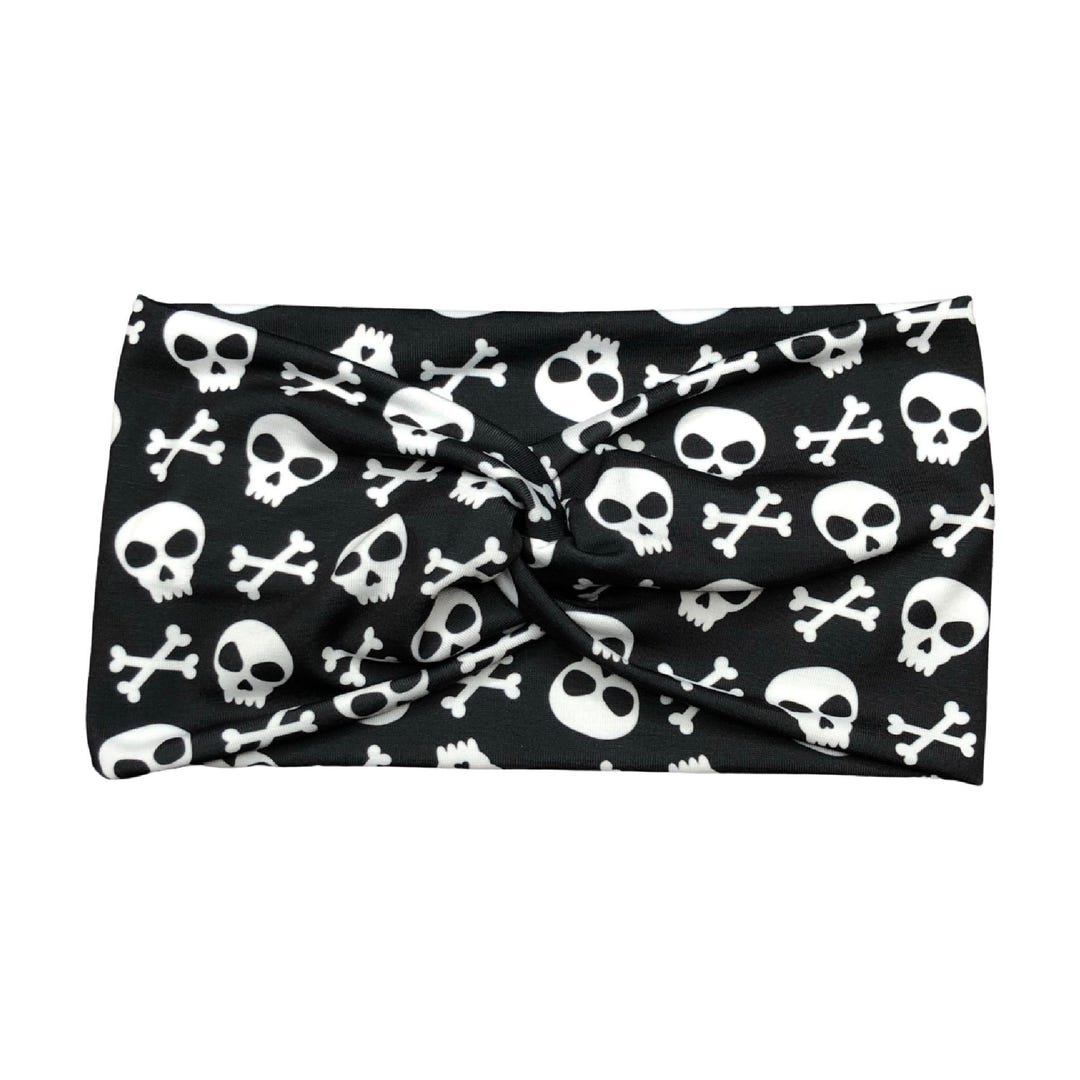 Wide Skull and Crossbones Headband for Women, Festive Halloween Hair ...