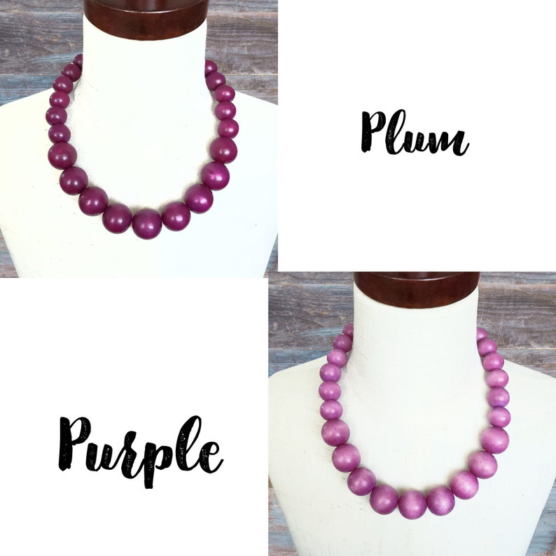Women's Red Wooden Bead Statement Necklace, Lightweight Chunky Holiday ...
