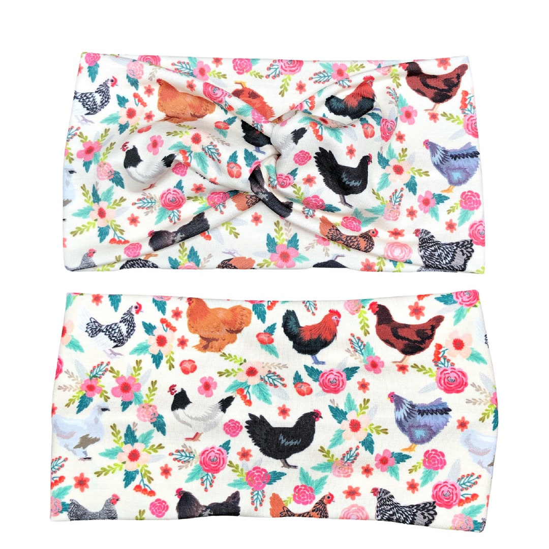 Wide Floral Chicken Headband for Women With Buttons Roosters - Etsy