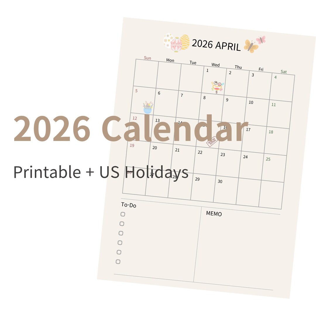 2026 Calendar Printable, Monthly Planner, Neutral Wall Calendar, US ...