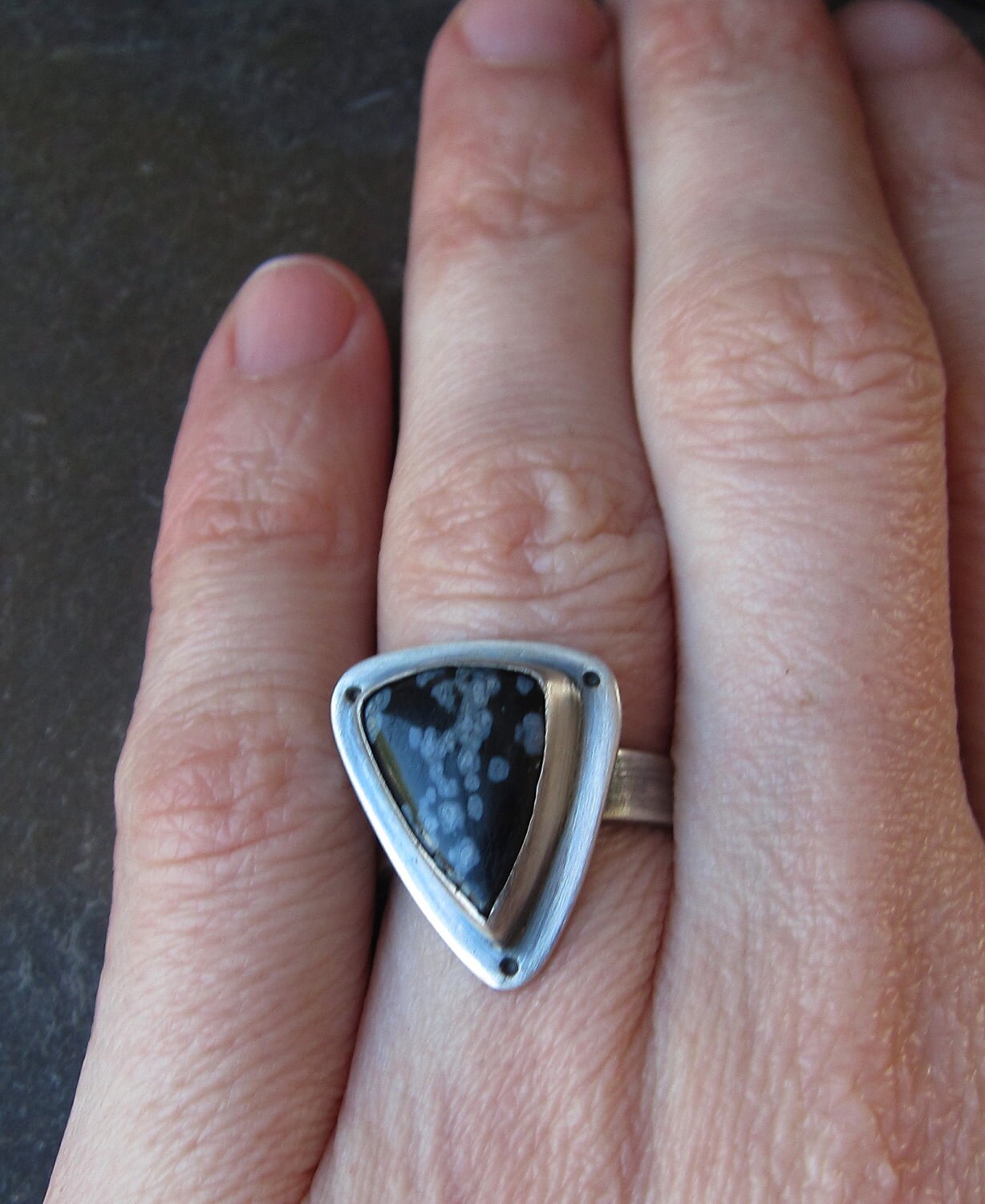 Snowflake Obsidian Ring in Sterling Silver Handmade Size 5.75 OOAK One ...