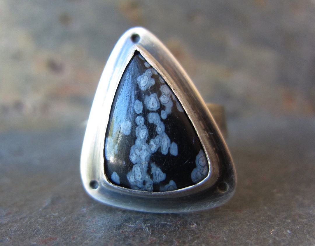 Snowflake Obsidian Ring in Sterling Silver Handmade Size 5.75 OOAK One ...