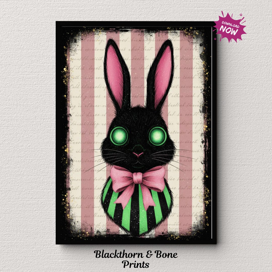 Gothic Bunny Wall Art Printable | Spooky Cute Black Rabbit Poster ...