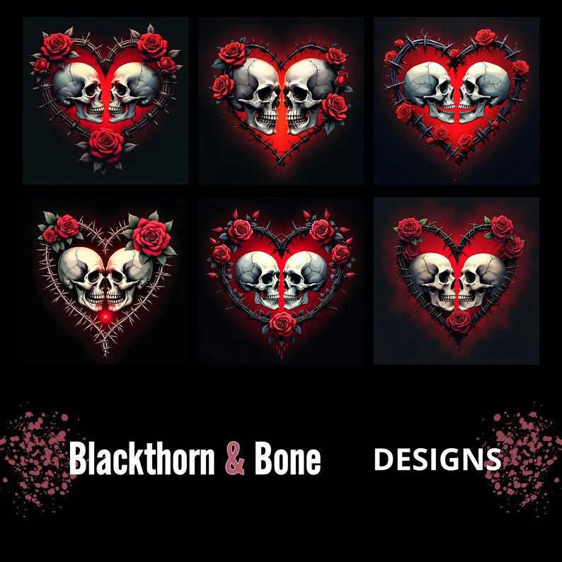 Gothic Couple Skull Heart Clipart, Digital Download Seamless Love ...