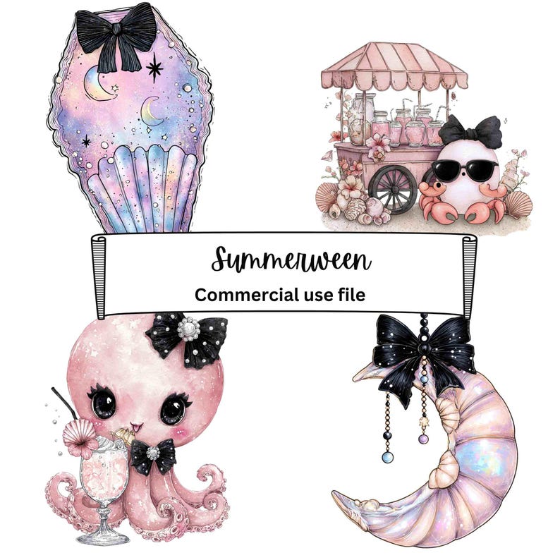 Summerween Clipart Bundle, Spooky Cute Summer PNG, Beach Goth Clipart ...