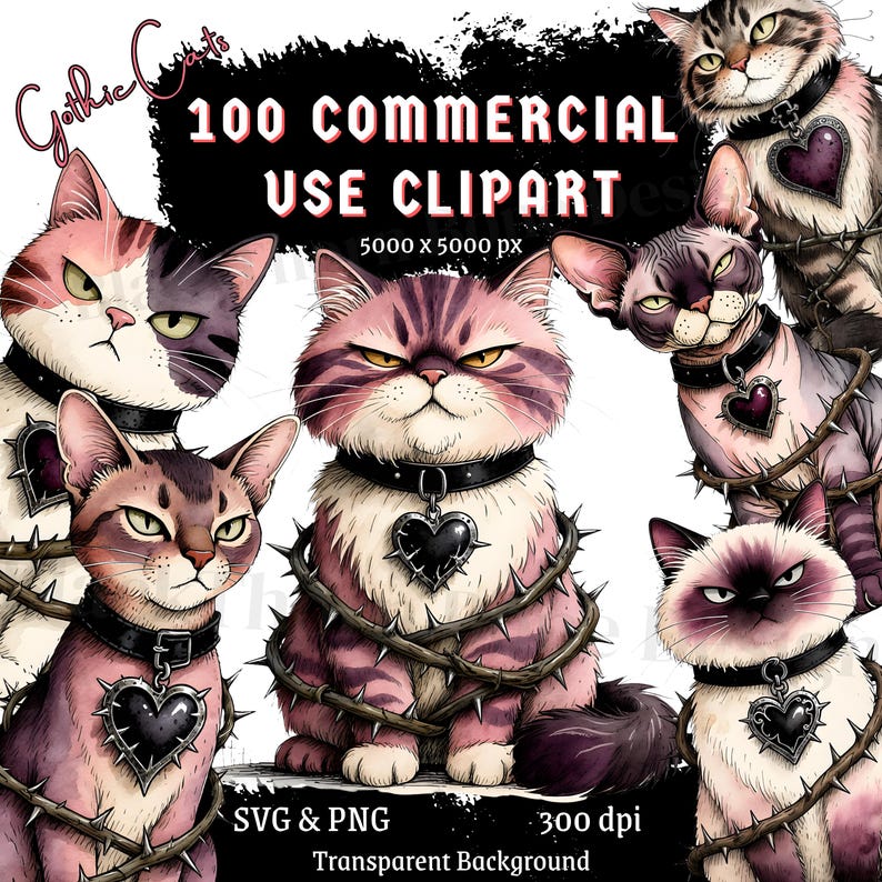 Gothic Anti-valentine Cat Clipart, Dark Valentine, Pet Illustration ...