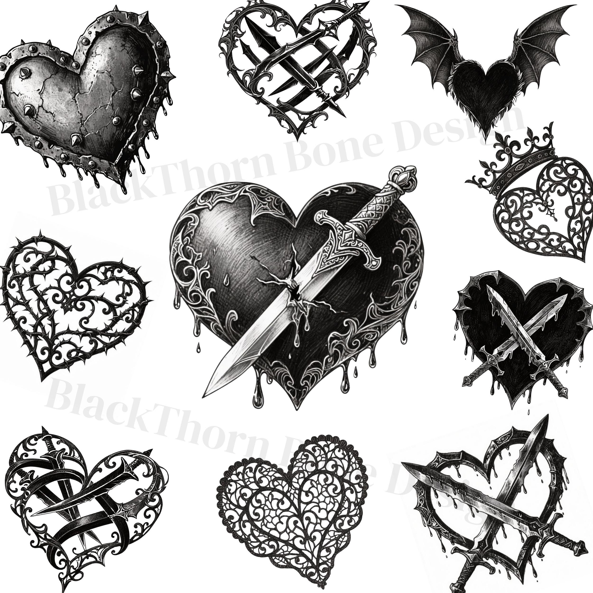 Gothic Heart Clipart Bundle SVG PNG, Dark Romance, Baroque Gothic ...