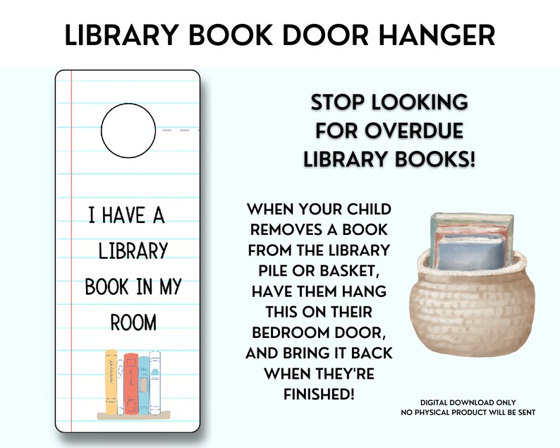 Library Book Door Hanger | Stop Looking for Library Books! - Etsy