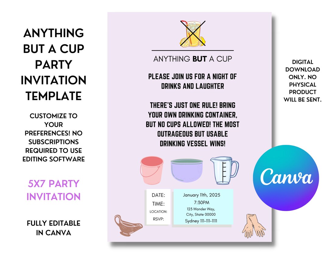 Anything but A Cup Party Invitation | Canva Template - Etsy