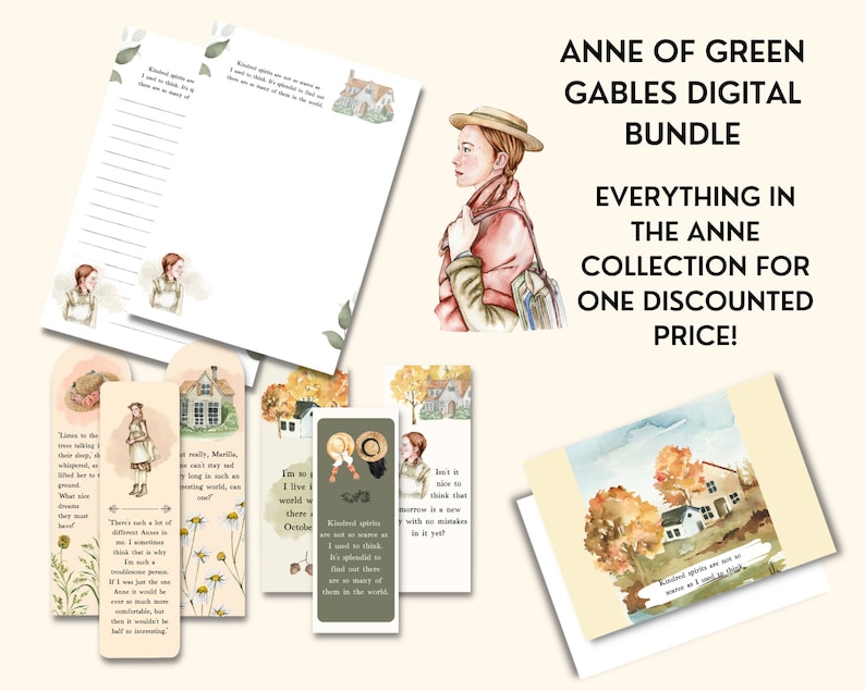 Anne of Green Gables Digital Bundle | Printable Bookmarks, Stationary ...