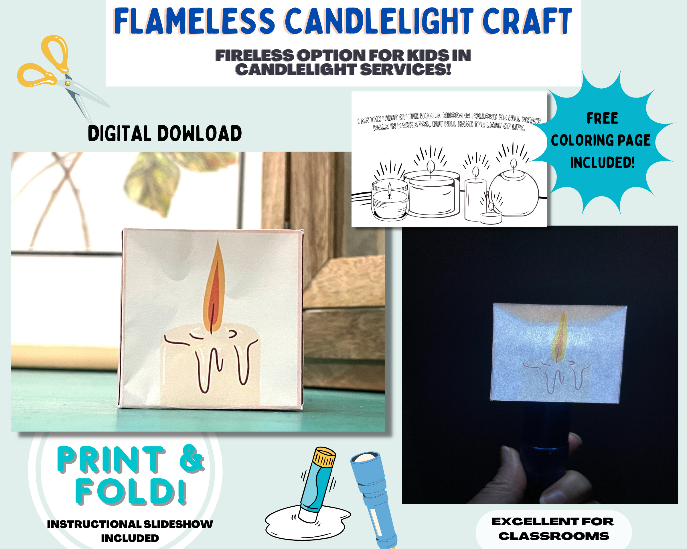 Light of the World Bible Craft | Candlelight Service Flameless - Etsy