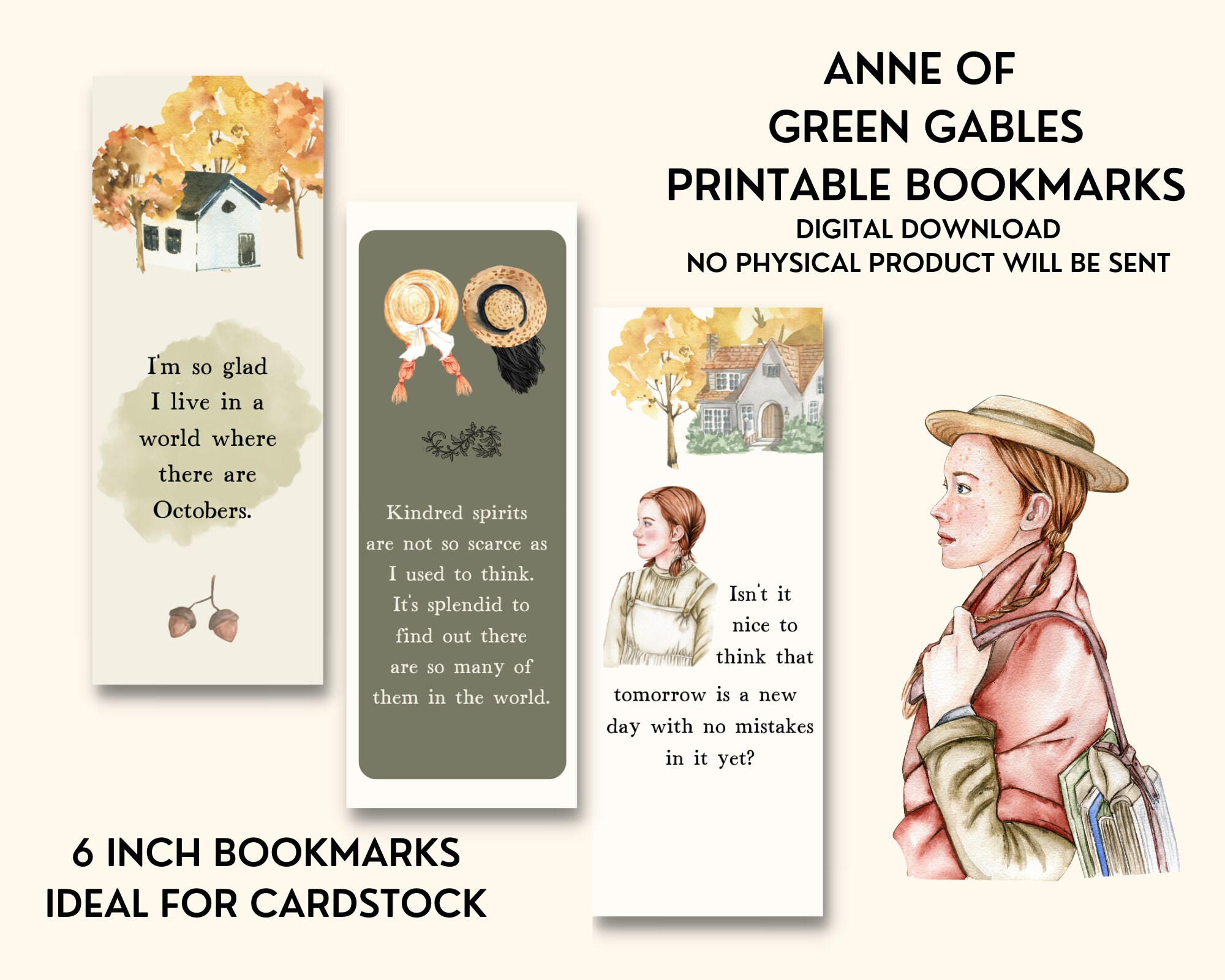 Anne of Green Gables Digital Bundle | Printable Bookmarks, Stationary ...