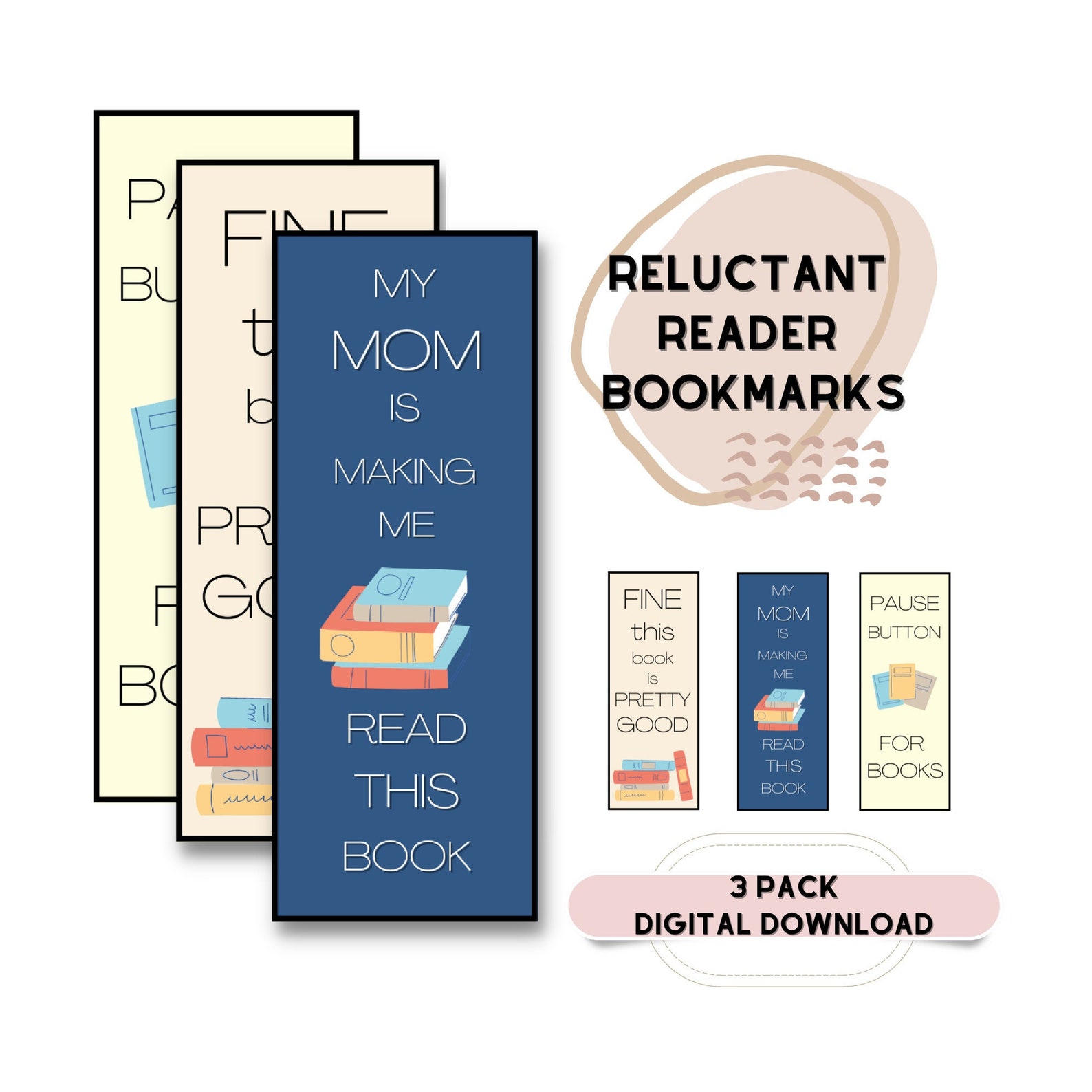 Funny Reluctant Reader Bookmarks - Printable 3 Pack - Etsy