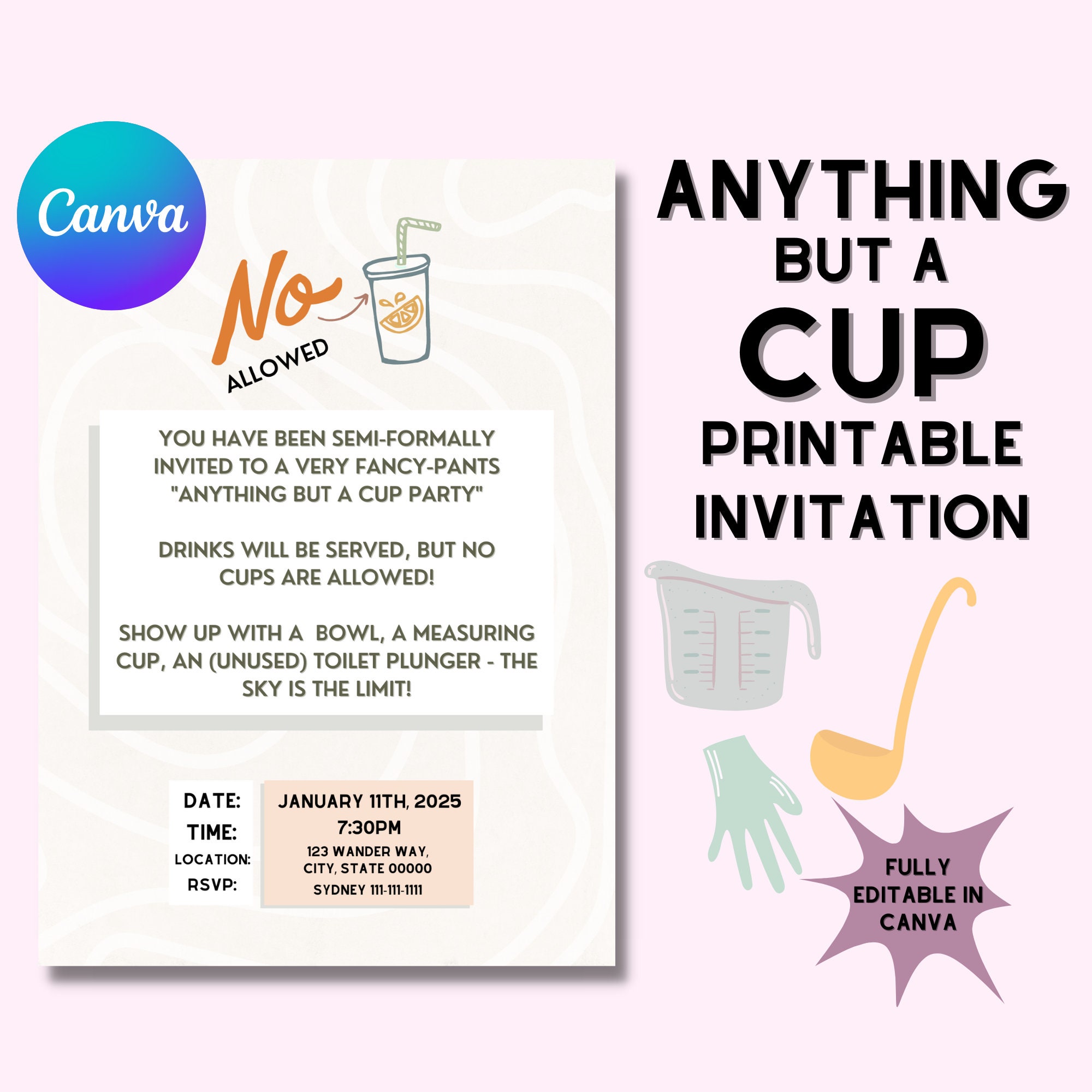 Anything but A Cup Party Invitation Editable in Canva - Etsy