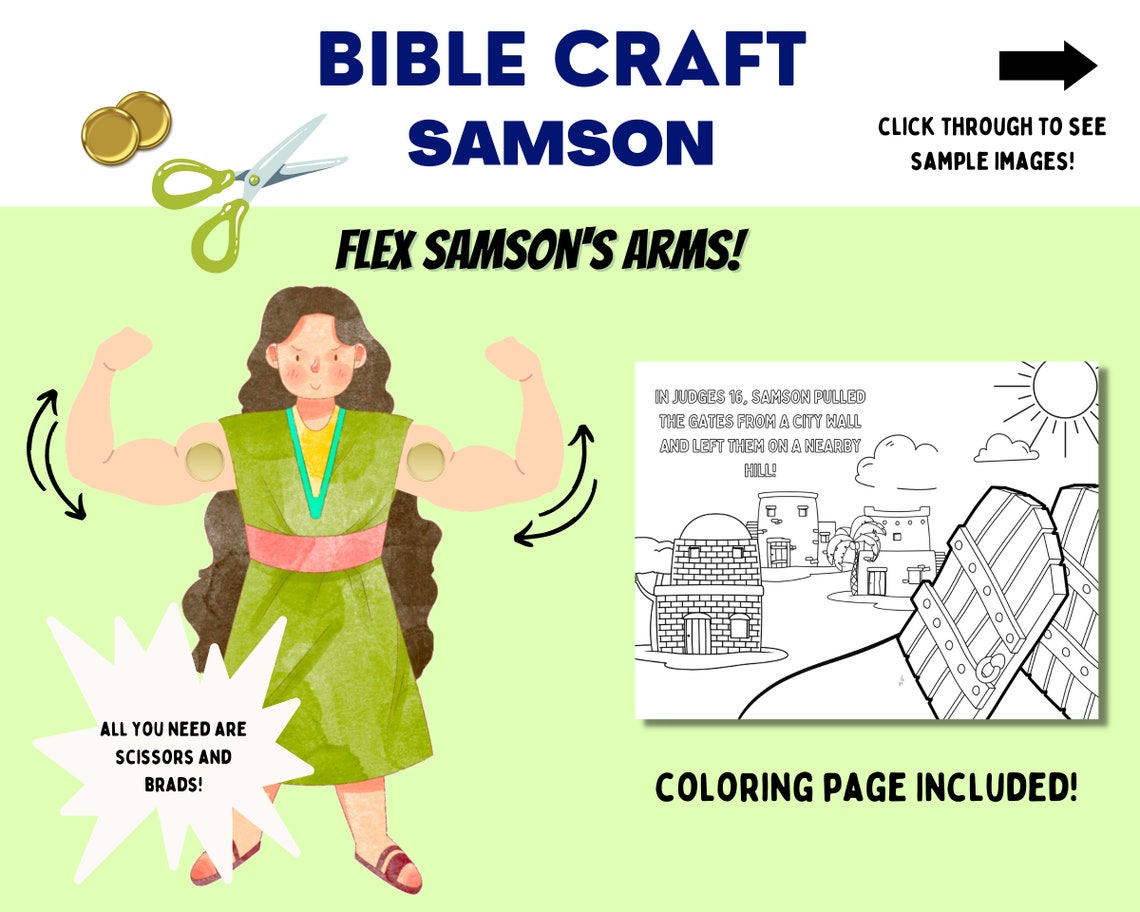 Samson Bible Craft | Simple Cut and Attach Craft With Coloring Page - Etsy