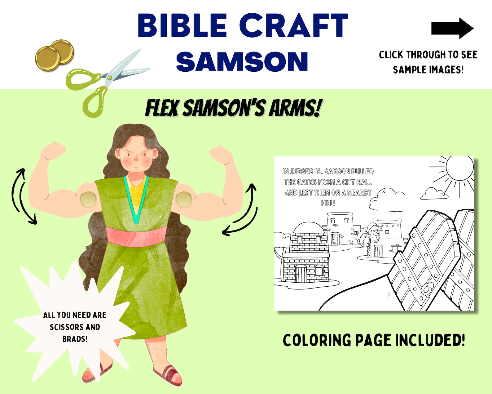 Samson Bible Craft | Simple Cut and Attach Craft With Coloring Page - Etsy