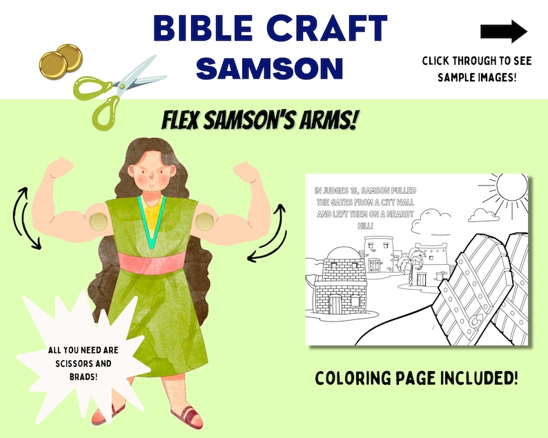 Samson Bible Craft | Simple Cut and Attach Craft With Coloring Page - Etsy