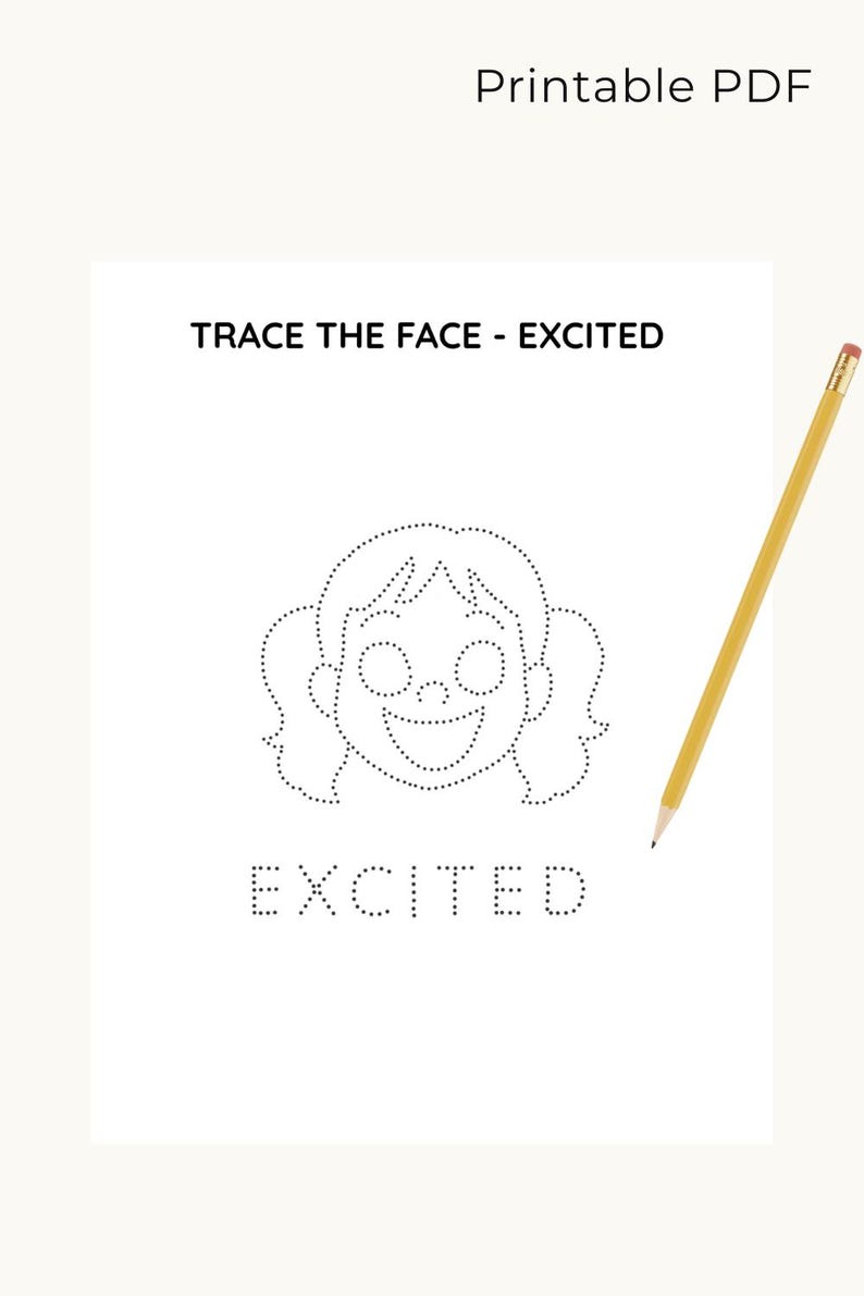 Trace the Face – Excited | Emotion Tracing Worksheet for Preschool ...