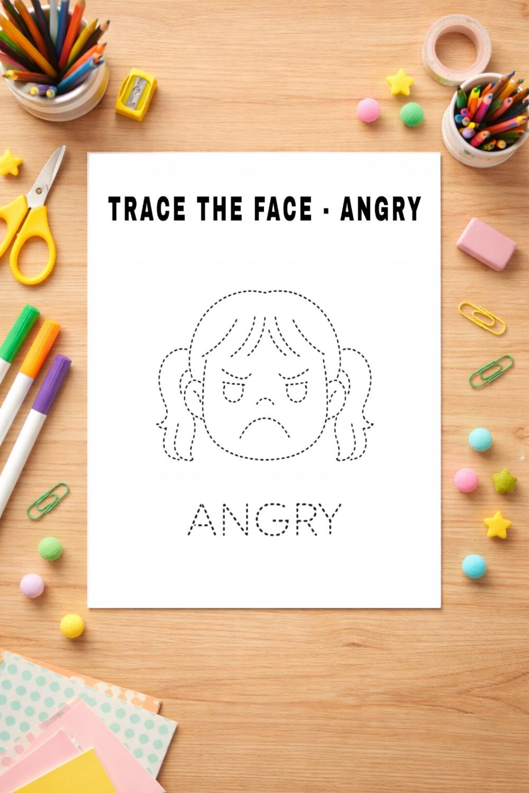 Angry Face Tracing Worksheet – Preschool Emotion Learning (PDF + PNG ...