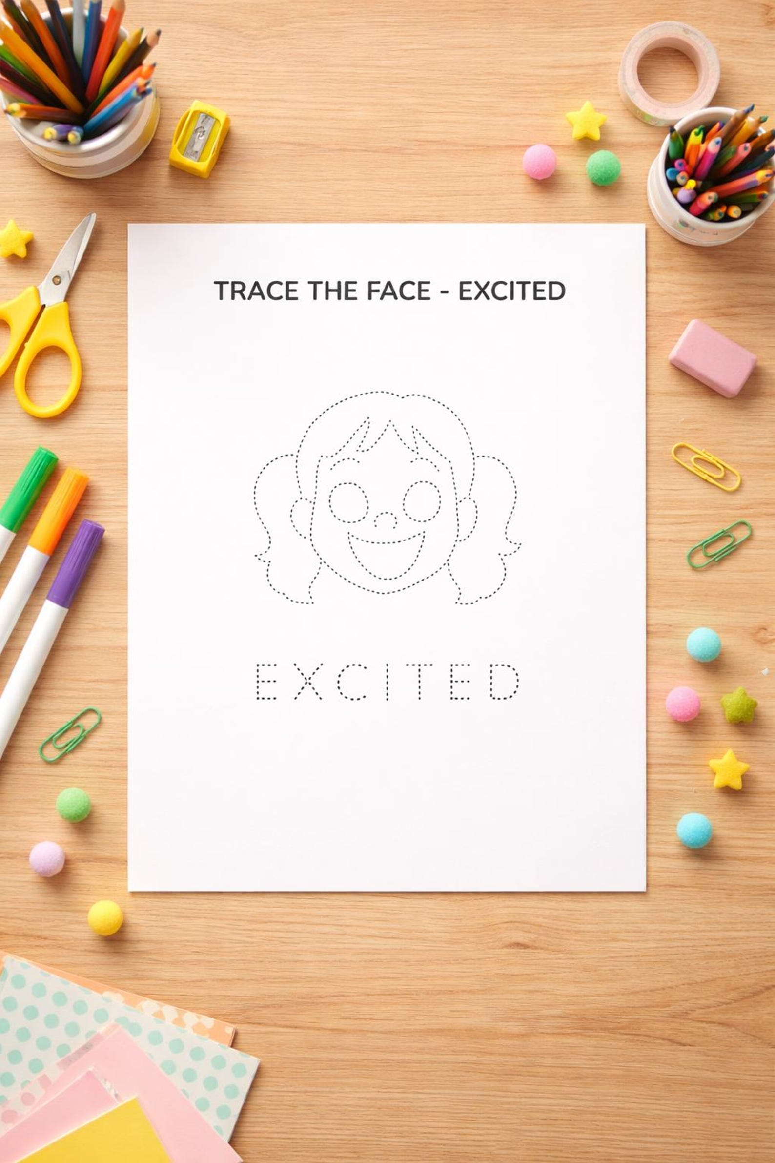 Trace the Face – Excited | Emotion Tracing Worksheet for Preschool ...