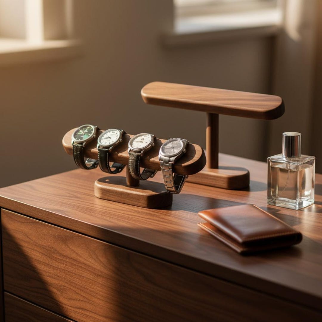 Walnut Wooden Watch Stand, Jewelry Display Holder for Bracelets Chains ...