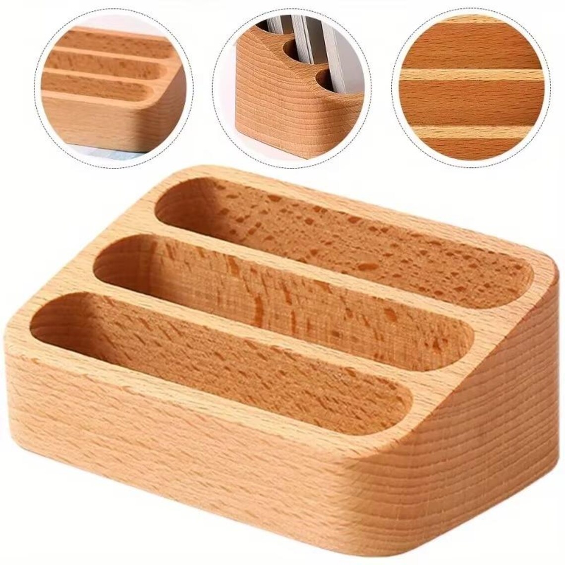 Wooden Business Card Holder, Desktop Card Organizer Stand for Office ...