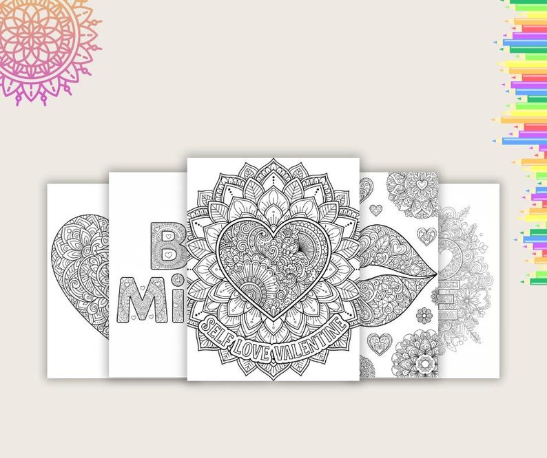 Valentine Mandala Coloring Pages | Self Love Printable for Adults ...