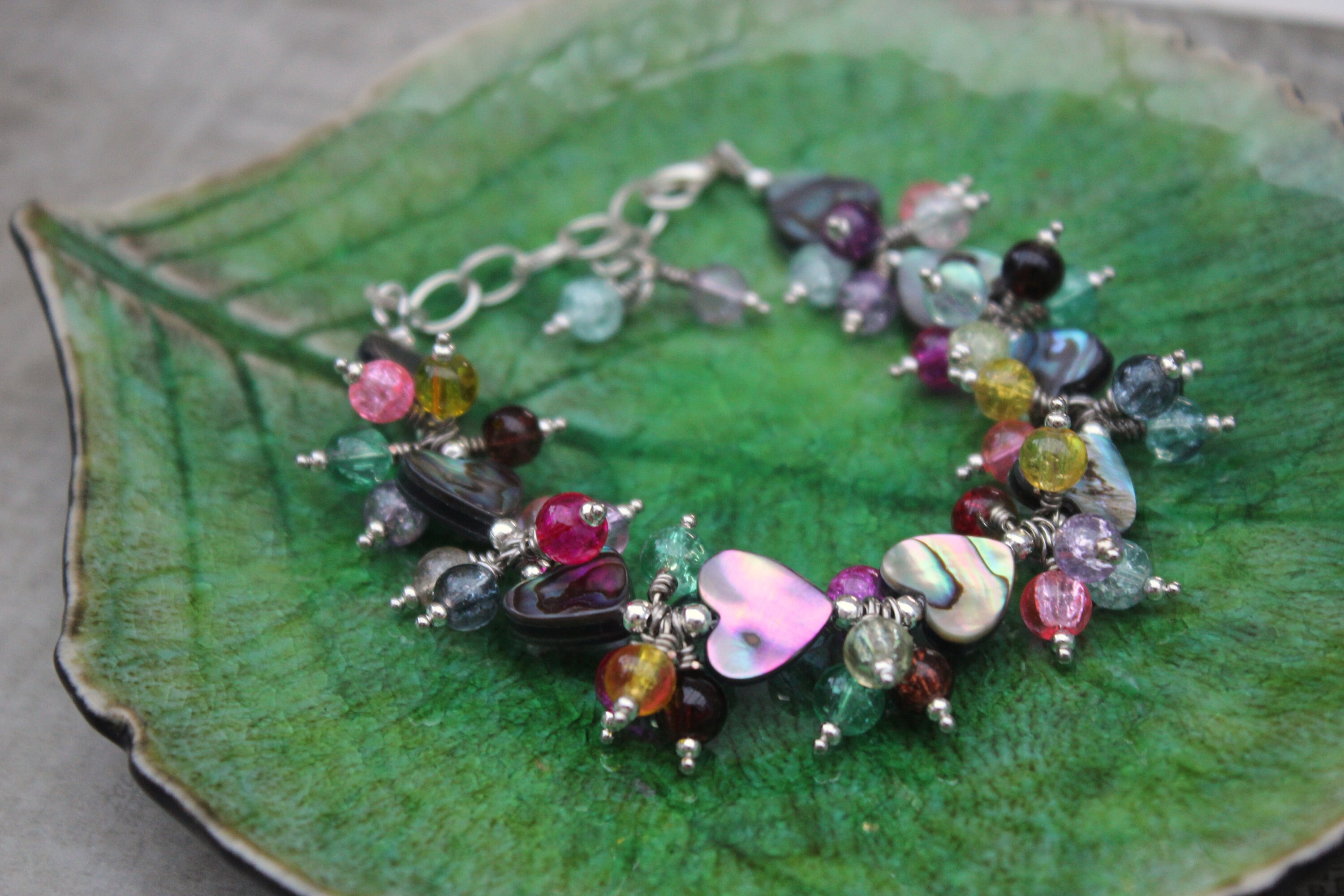 Rainbow Abalone Shell Heart Bracelet Colorful And Romantic Jewelry