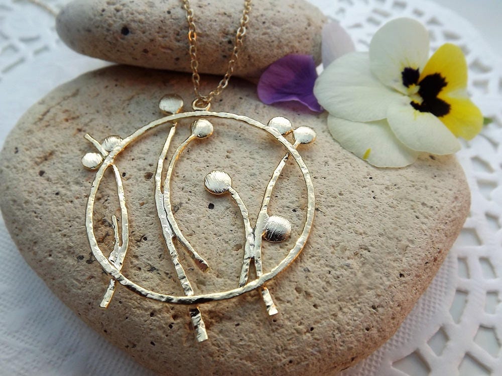 Oriental Dandelion Charm Necklace in Gold Tone - Dandelion Necklace ...