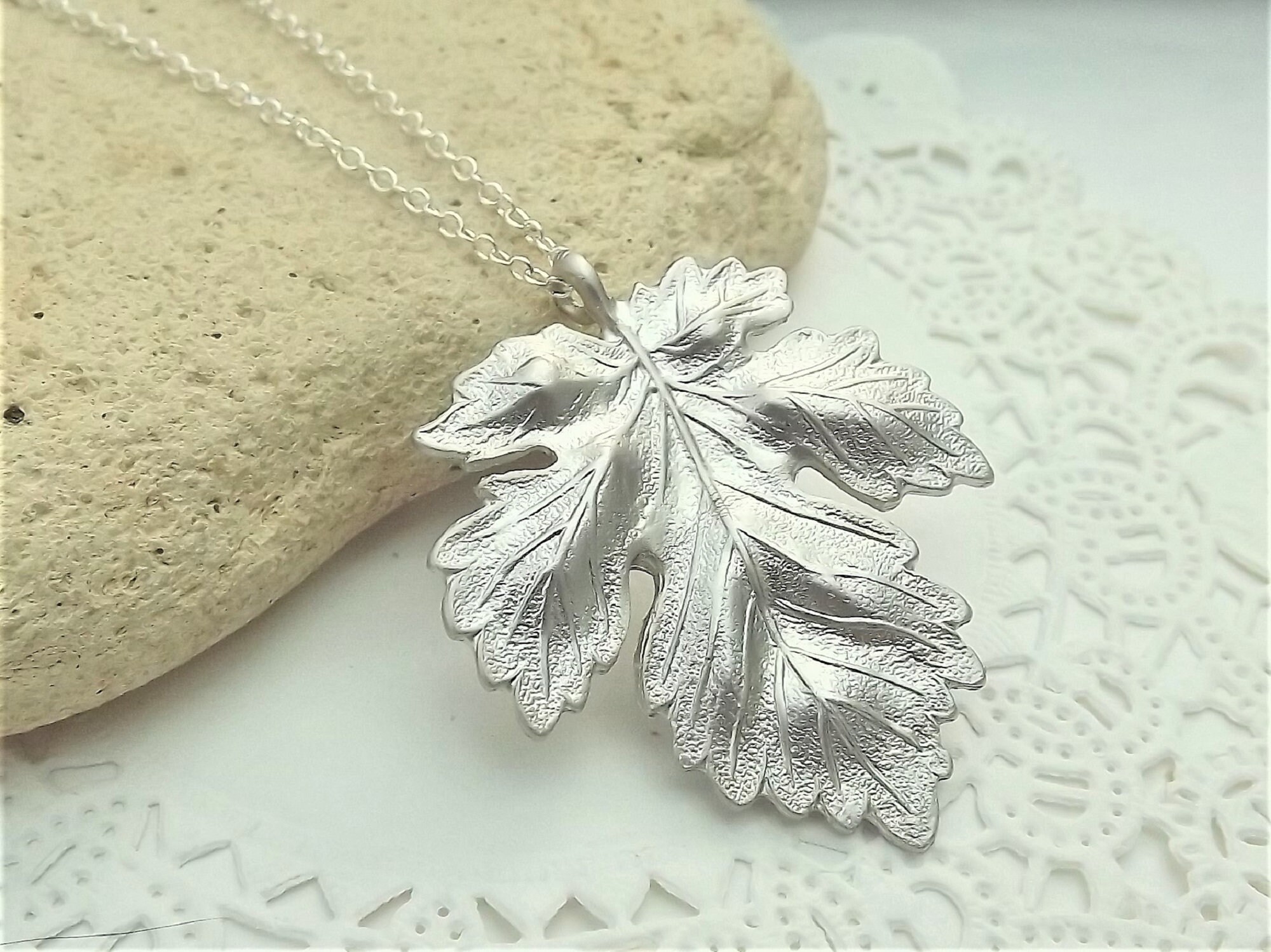 Carved Maple Leaf Pendant Necklace in Silver Plate - Statement Maple ...