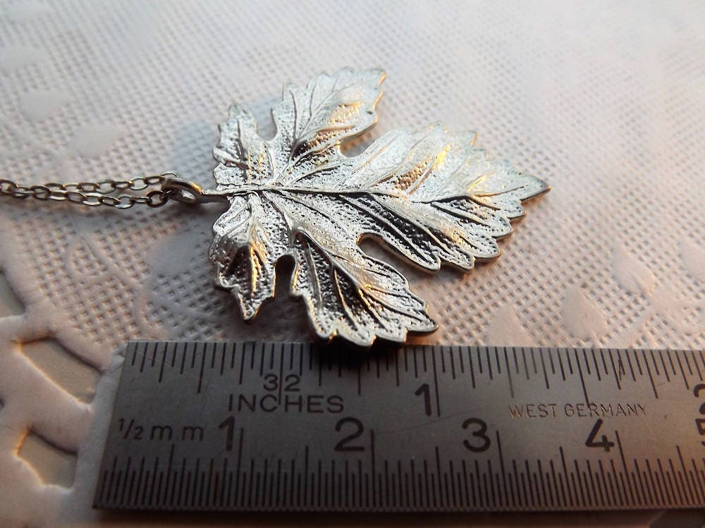 Carved Maple Leaf Pendant Necklace in Silver Plate - Statement Maple ...