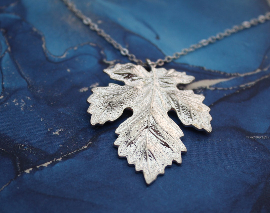 Carved Maple Leaf Pendant Necklace in Silver Plate - Statement Maple ...