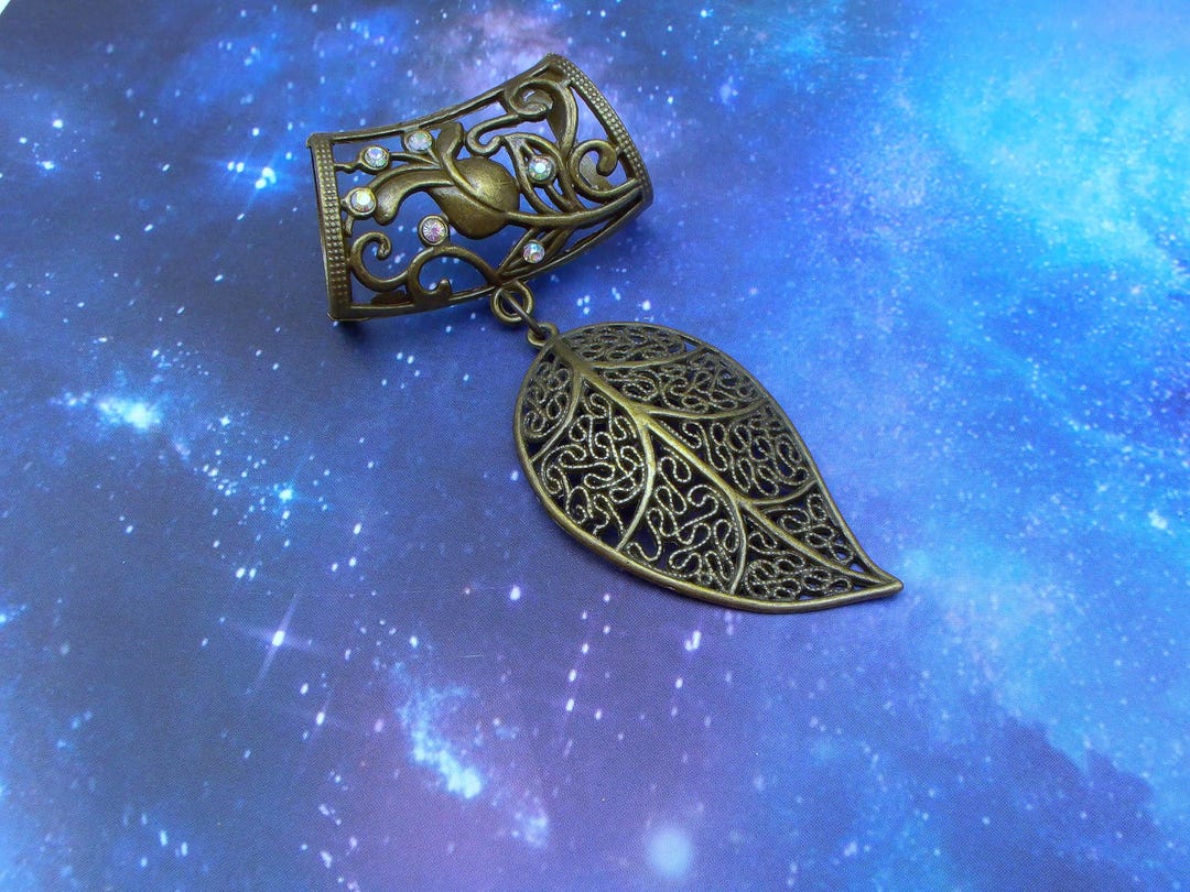 Brass-tone Scarf Bail Floral Pattern & Ornate Leaf Charm – Elegant ...