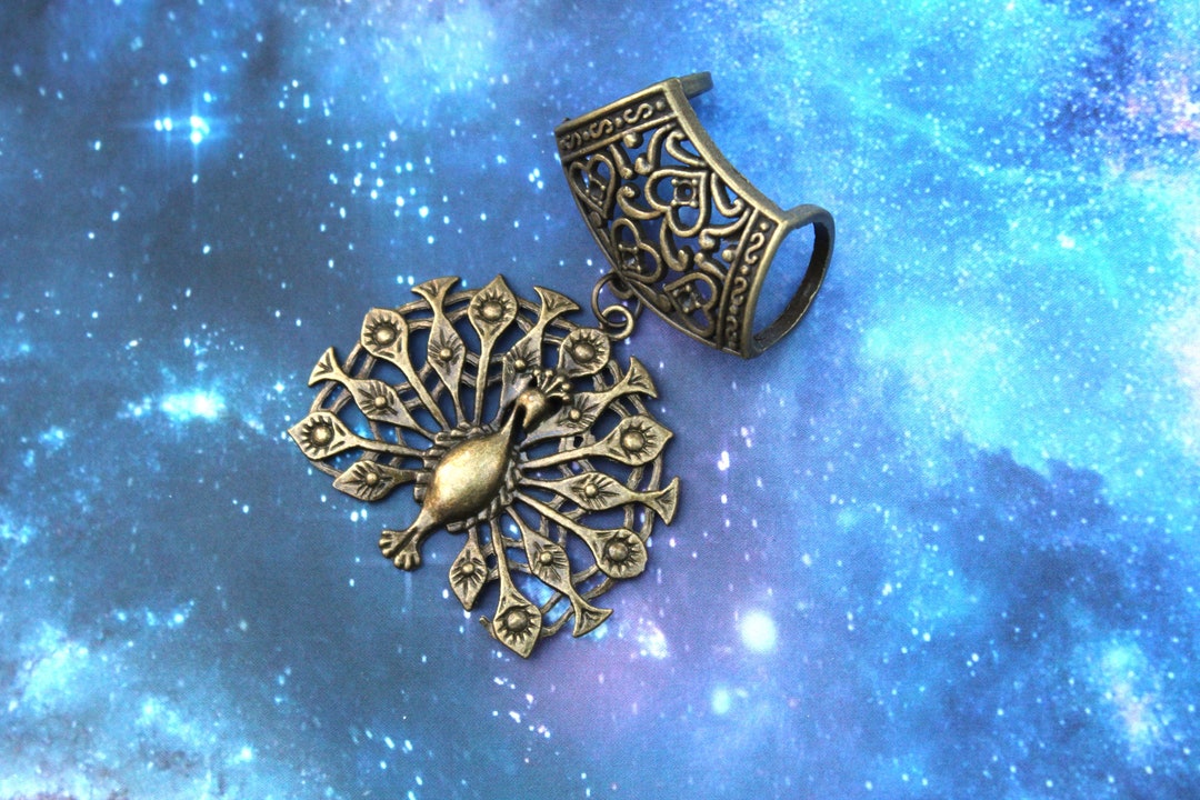 Peacock Scarf Slider With Heart Bail - Scarf Jewelry for Silk or Cotton ...