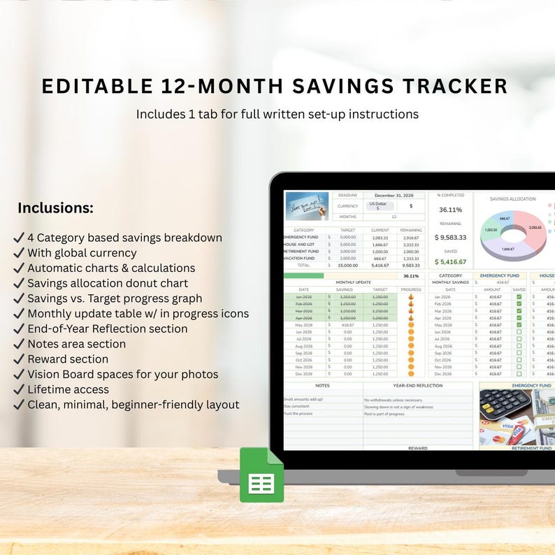 12-Monats-Spar-Challenge 2026 | Digitaler Spreadsheet Ersparnistracker ...